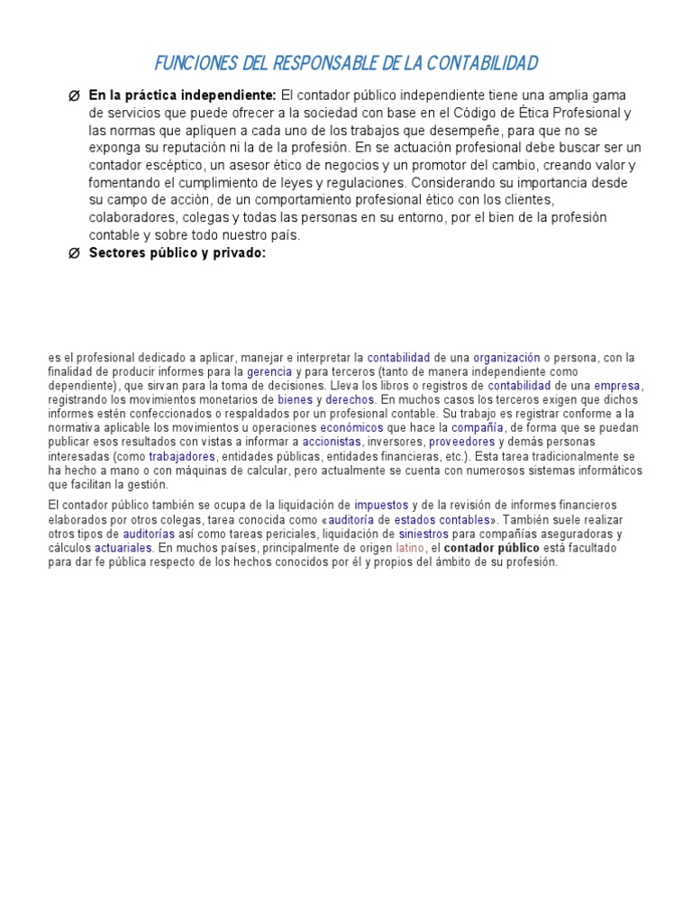 Funciones Del Responsable de La Contabilidad | PDF