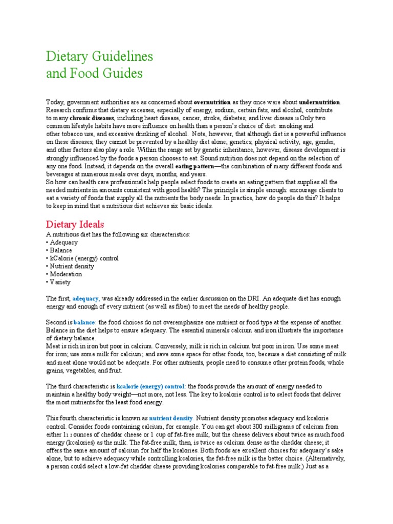 Dietary Guidelines and Food Guide | PDF | Nutrients | Healthy Diet