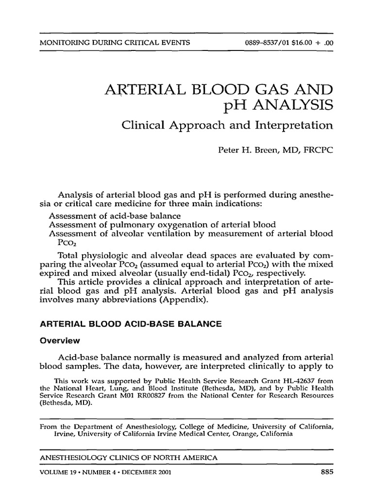 ABG and pH Analysis in Critical Care | PDF | Breathing | Blood