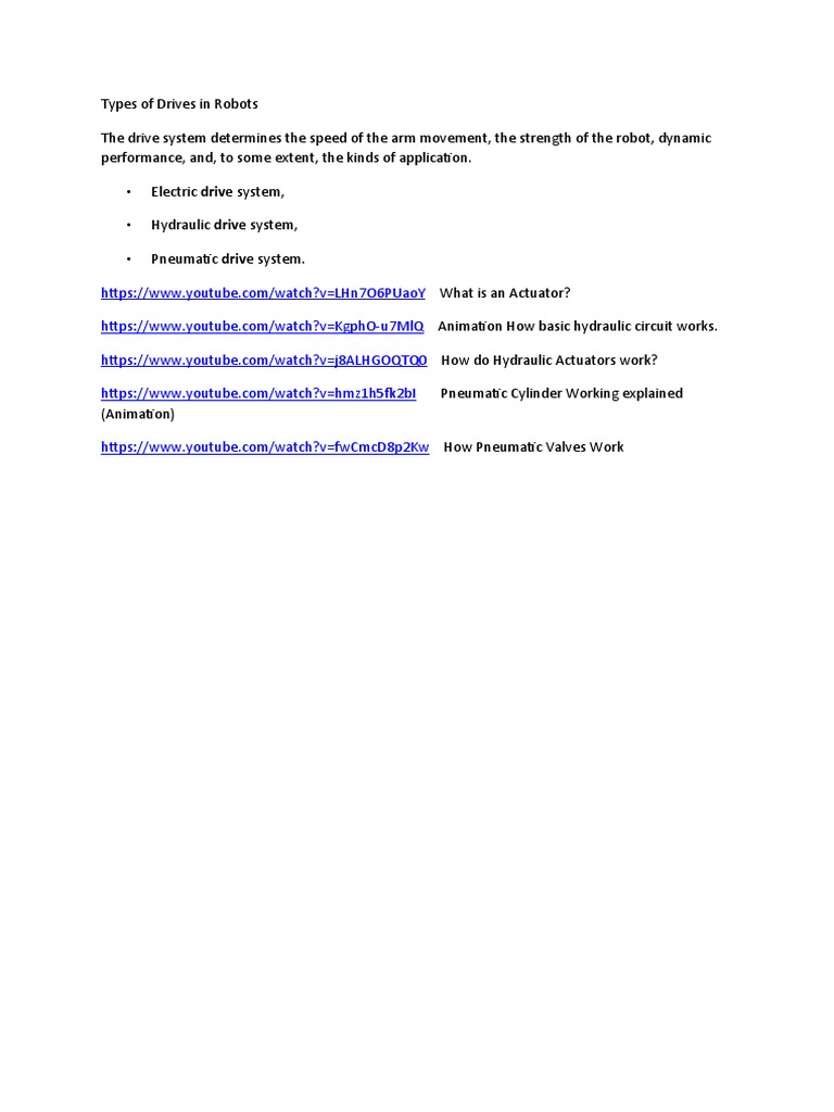 Types of Drives in Robots (Electric Drive System, Hydraulic Drive ...