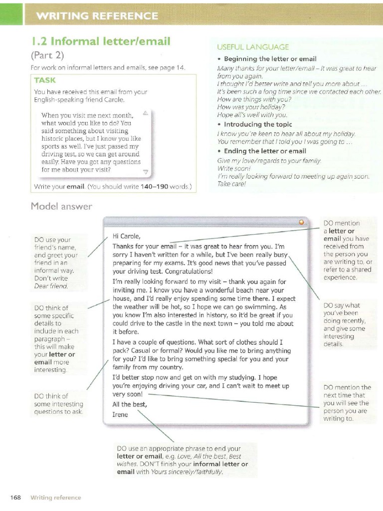 Writing Reference - Informal Letter - Email | PDF
