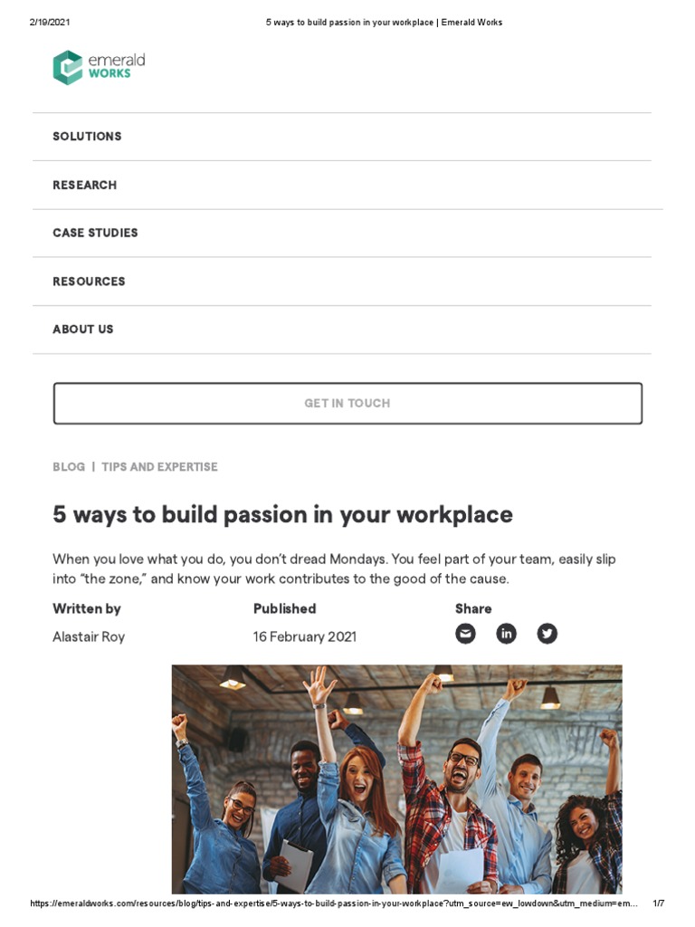 5 Ways To Build Passion in Your Workplace - Emerald Works | PDF ...