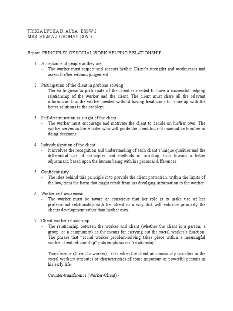 Principles of SW Helping Relationship | PDF