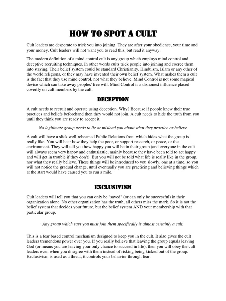 How To Spot A Cult: Deception | PDF | Deception | Leadership
