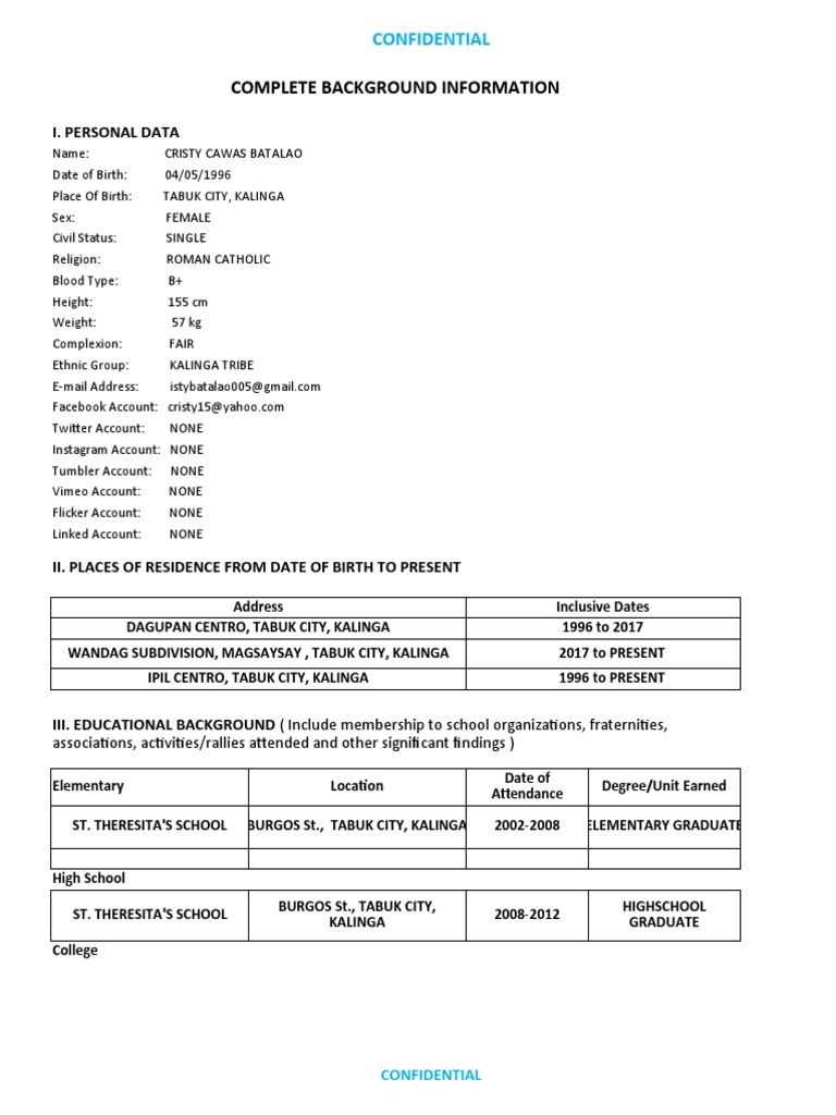 Complete Background Information: Confidential | PDF