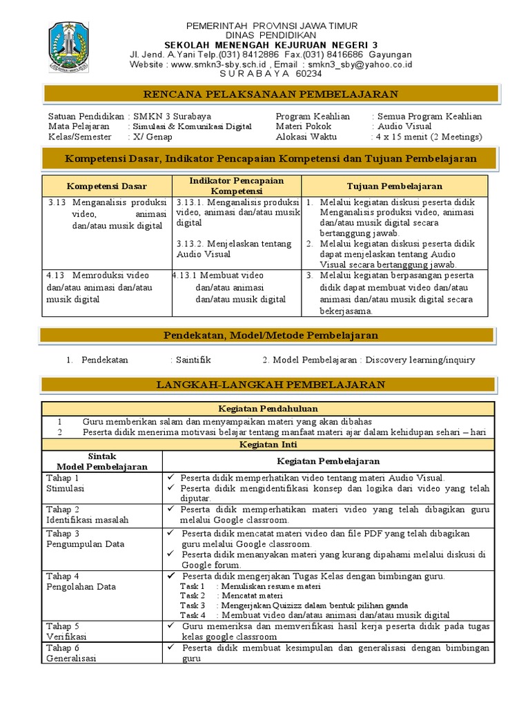 RPP Daring - Audio Visual | PDF | Karier & Perkembangan