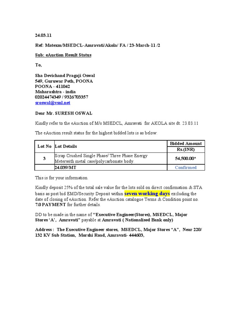 msedcl | Auction | Scrap