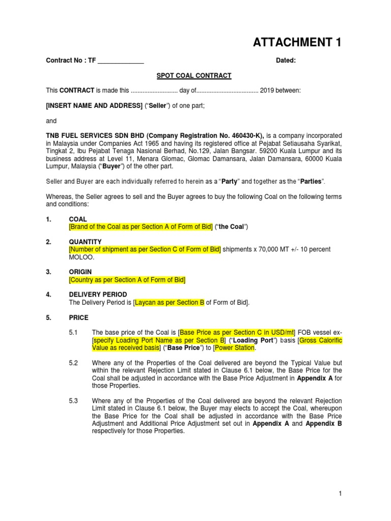 TNB Fuel Services Coal Purchase Agreement | PDF | Letter Of Credit ...