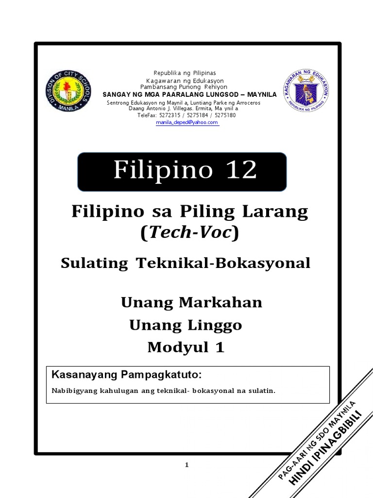 Filipino 12 q1 Mod1 Tech Voc | PDF