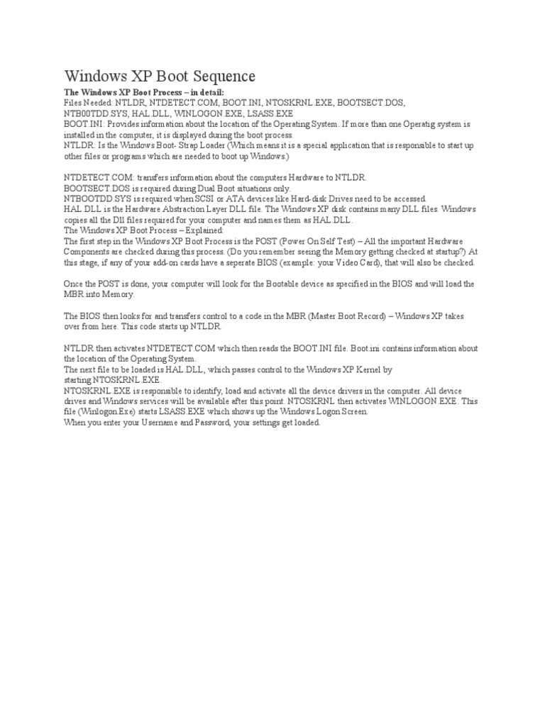 Windows XP Boot Sequence | PDF