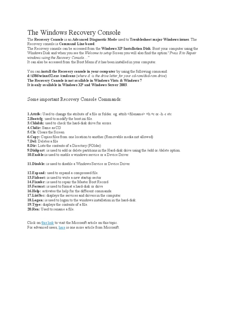 The Windows Recovery Console | PDF | Business