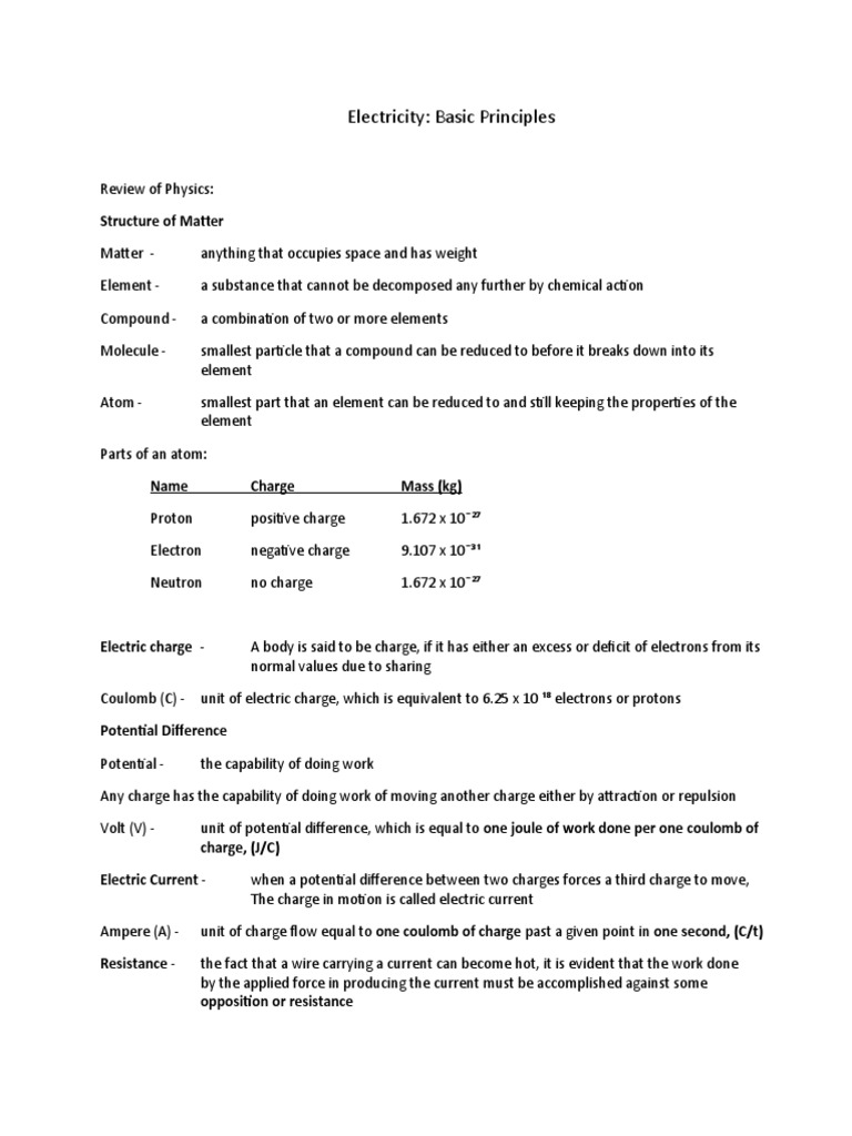 Basic Electricity Principles Guide | PDF | Electrical Resistance And ...
