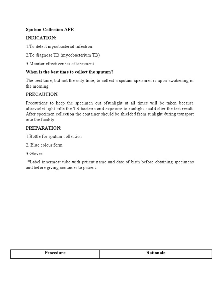 Sputum Collection AFB | PDF
