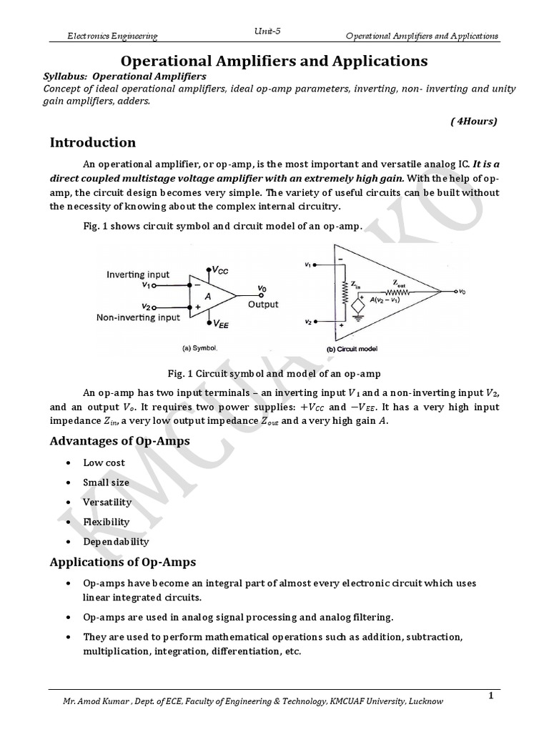Unit 5 Electronics Operational Amplifier | PDF | Operational Amplifier ...