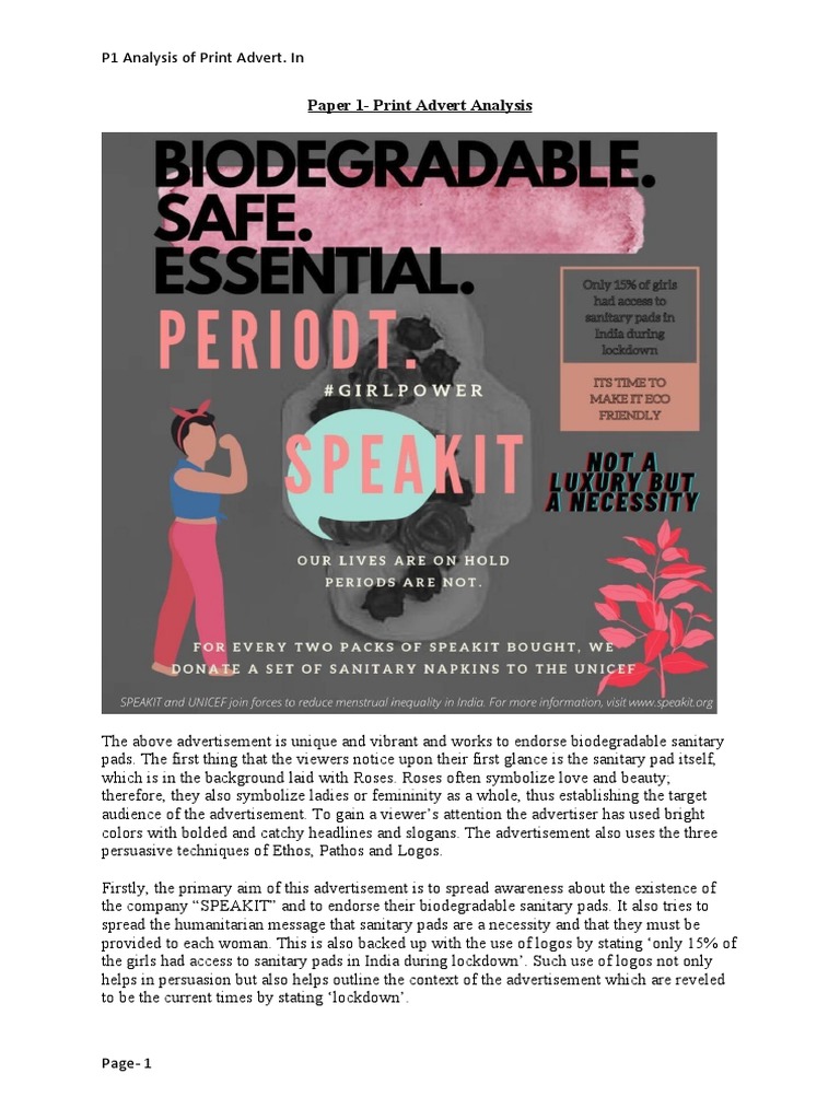 Print Ad Analysis: Biodegradable Pads | PDF | Advertising | Persuasion