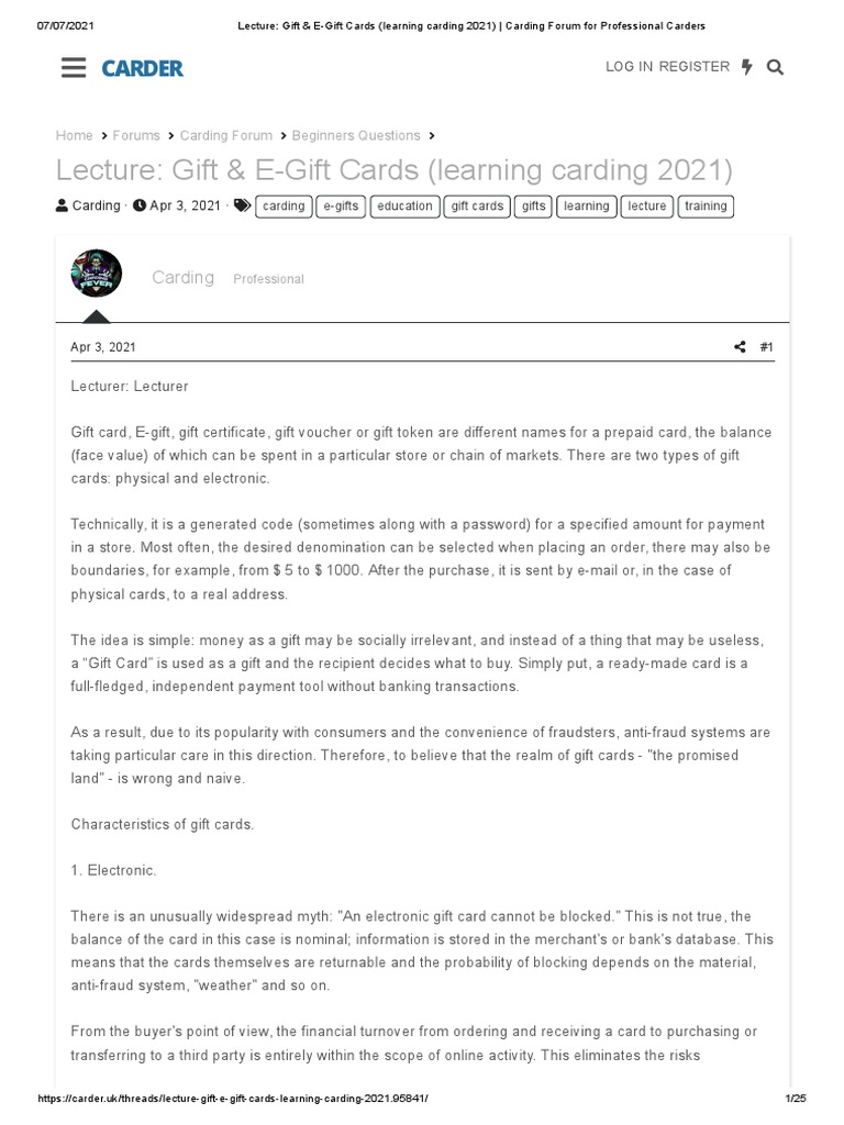 Lecture - Gift & E-Gift Cards (Learning Carding 2021) - Carding Forum ...