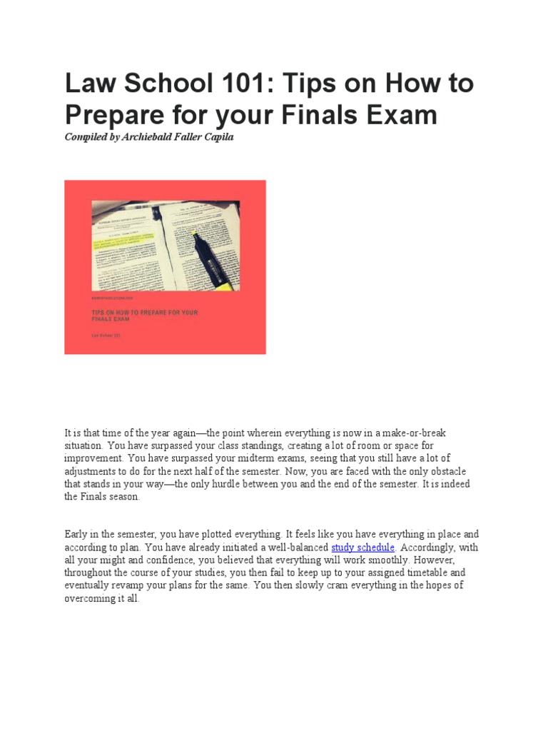 Law School 101 Tips On How To Prepare For Your Finals Exam Compiled