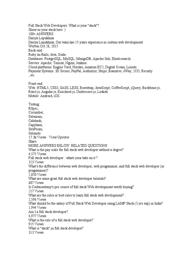 Full Stack Web Developer | PDF | Web Application | Java Script