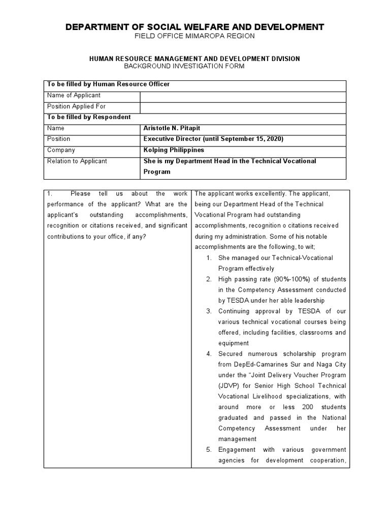 Background Investigation Form | PDF