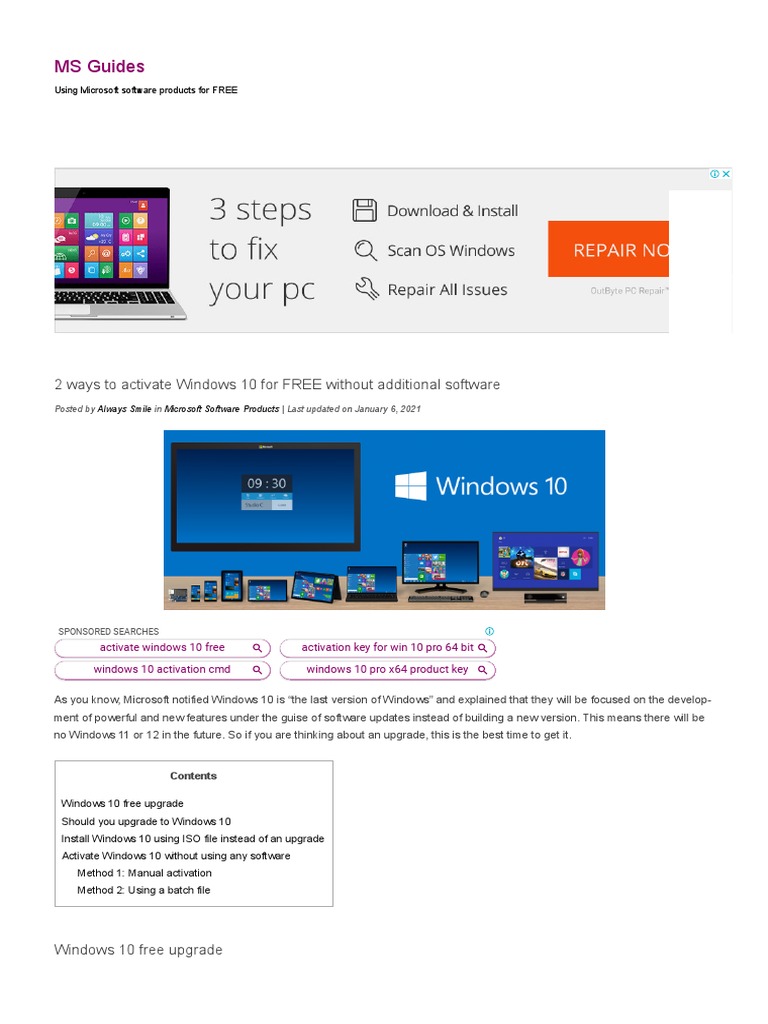Activate Windows 10 for Free: 2 Methods | PDF | Windows 10 | Microsoft ...