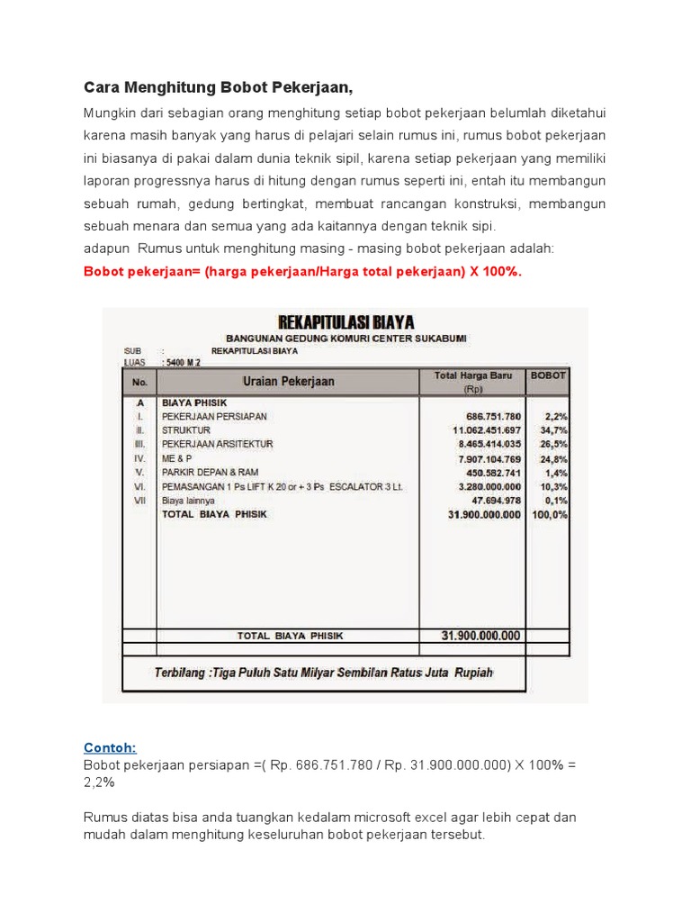 1 - TGL 27012021 - Cara Menghitung Bobot Pekerjaan | PDF