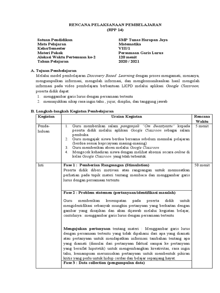 RPP 14 PGL Pertemuan 2 - Online | PDF