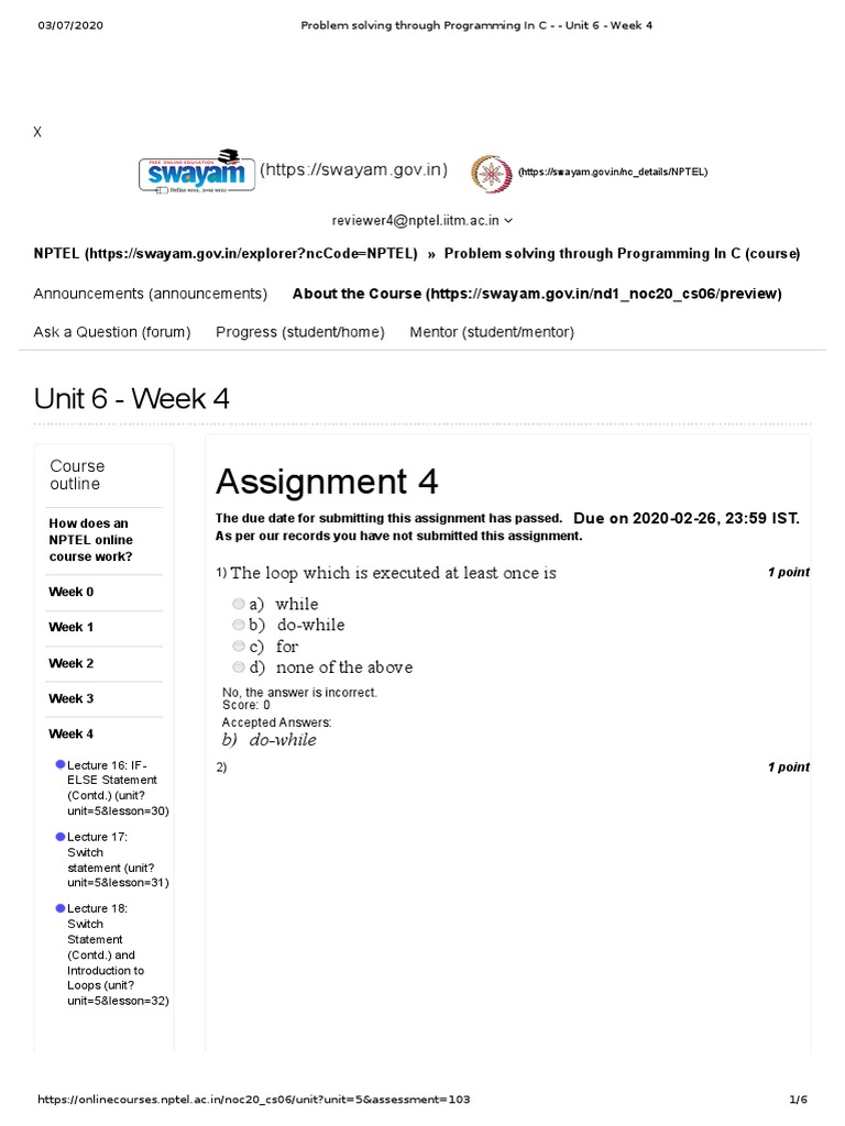 NPTEL C Programming Week 4 Solutions | PDF | Computer Programming ...