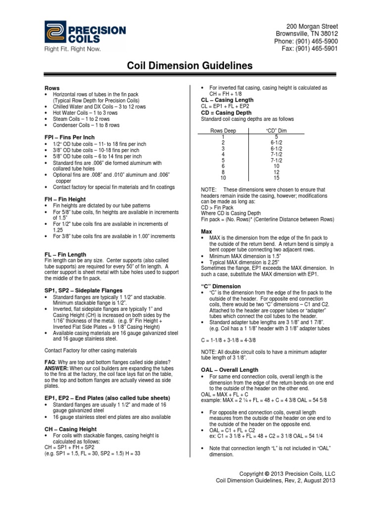 Coil Dimension Guidelines: Rows CL - Casing Length CD Casing Depth ...