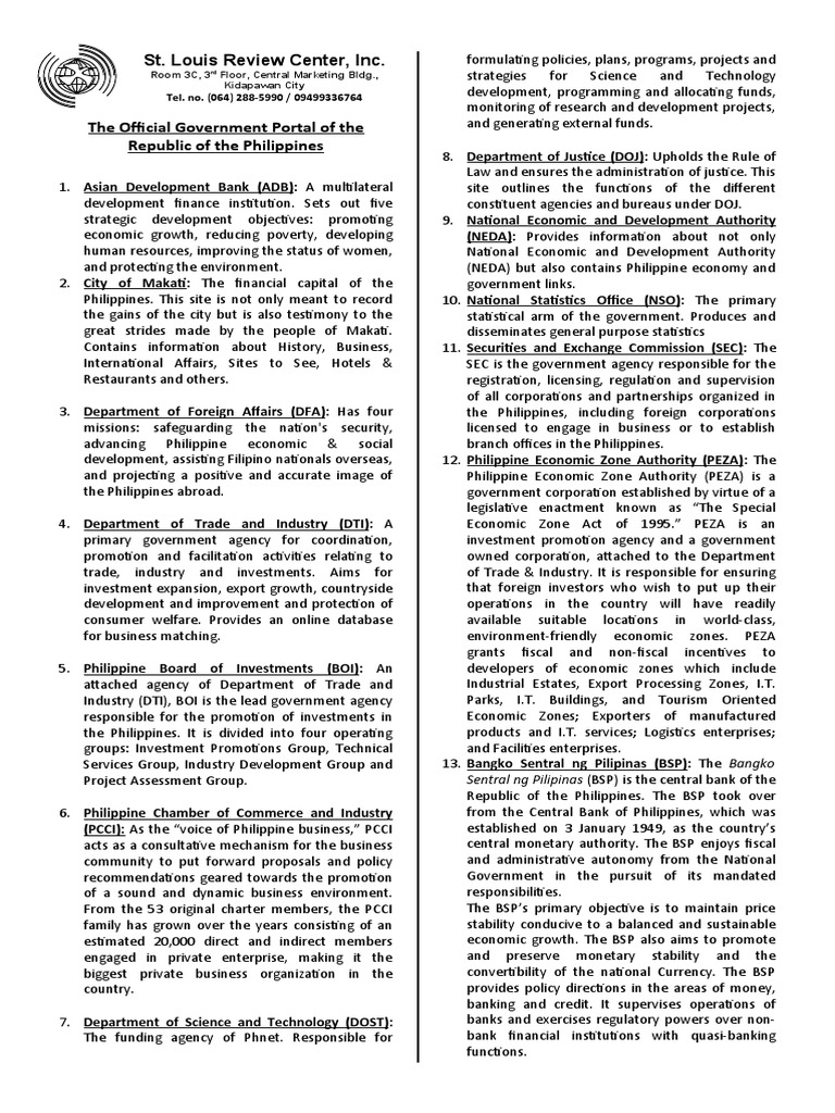 Government Agencies and Its Functions & Cabinet Members of The ...