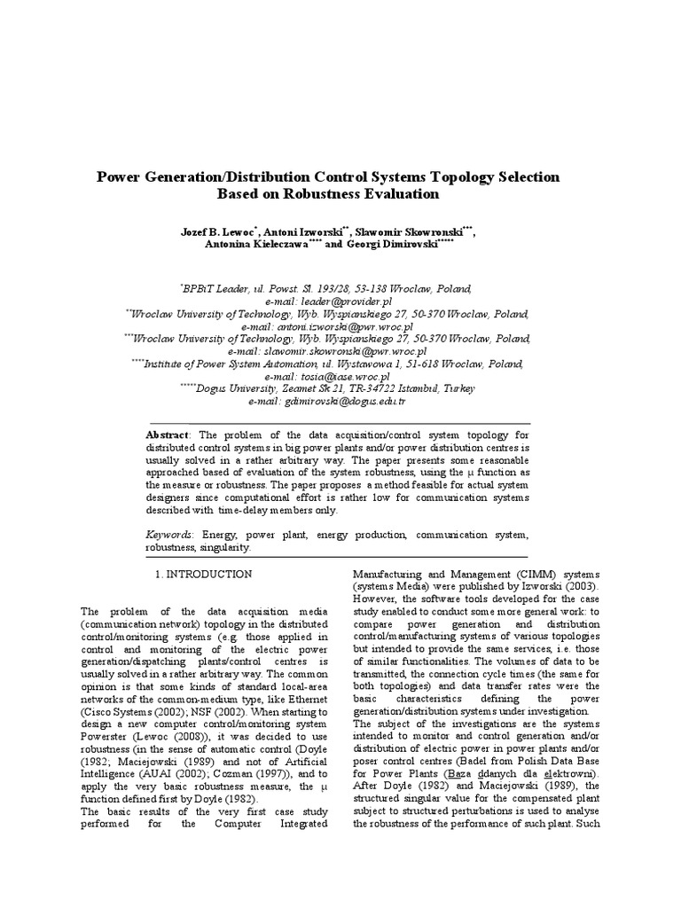 Robust Topology Selection for Power Systems | PDF | Network Topology ...