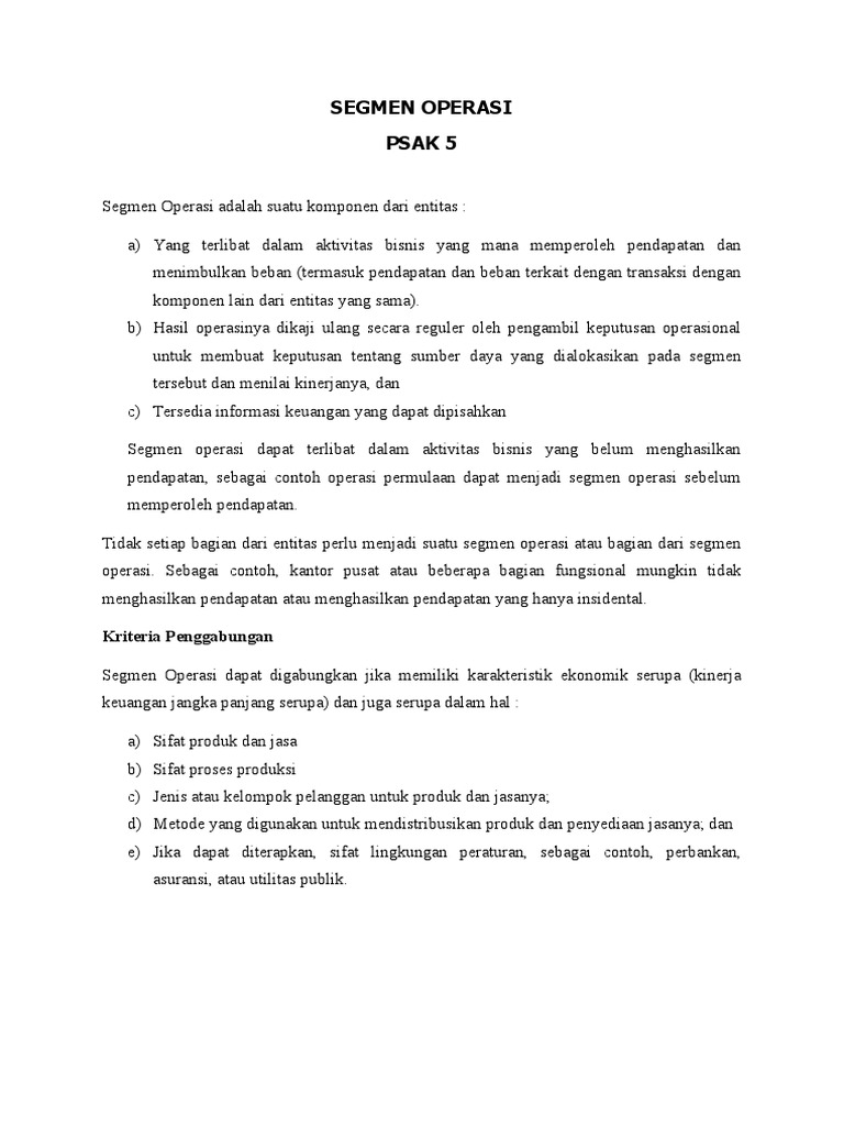 Segmen Operasi dan Kriteria Pelaporan | PDF | Pengelolaan Keuangan & Uang