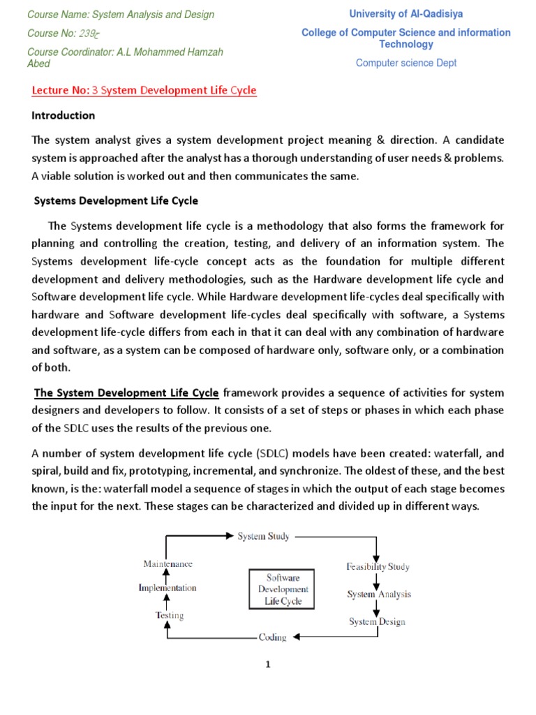 Lecture No: 3 System Development Life Cycle: Computer Science Dept | PDF | Software Development ...