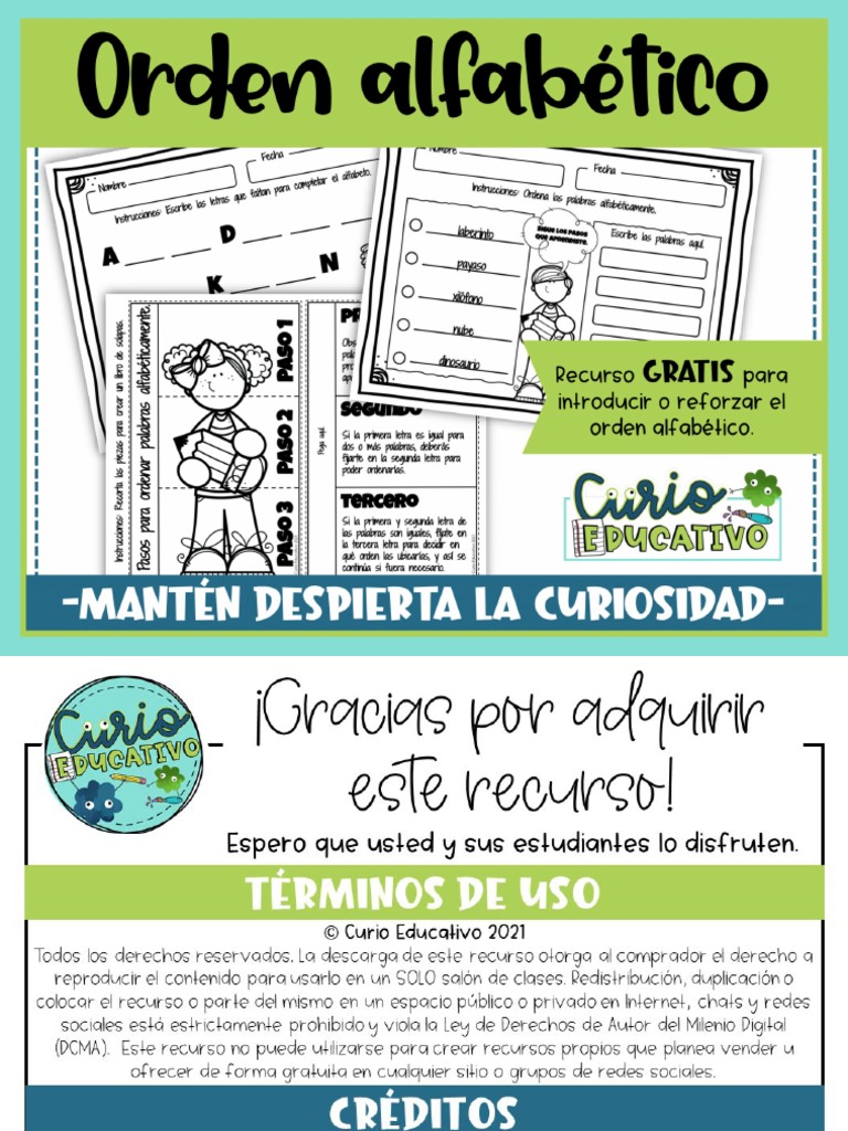 Orden Alfabético, Fichas de Trabajo | PDF