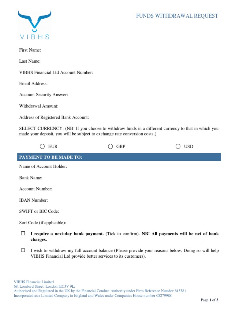 VIBHS - Funds Withdrawal Request | PDF | Banks | Payments