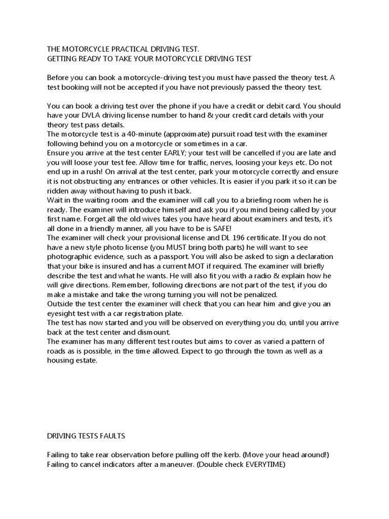 The Motorcycle Practical Driving Test | PDF | Traffic Light | Traffic