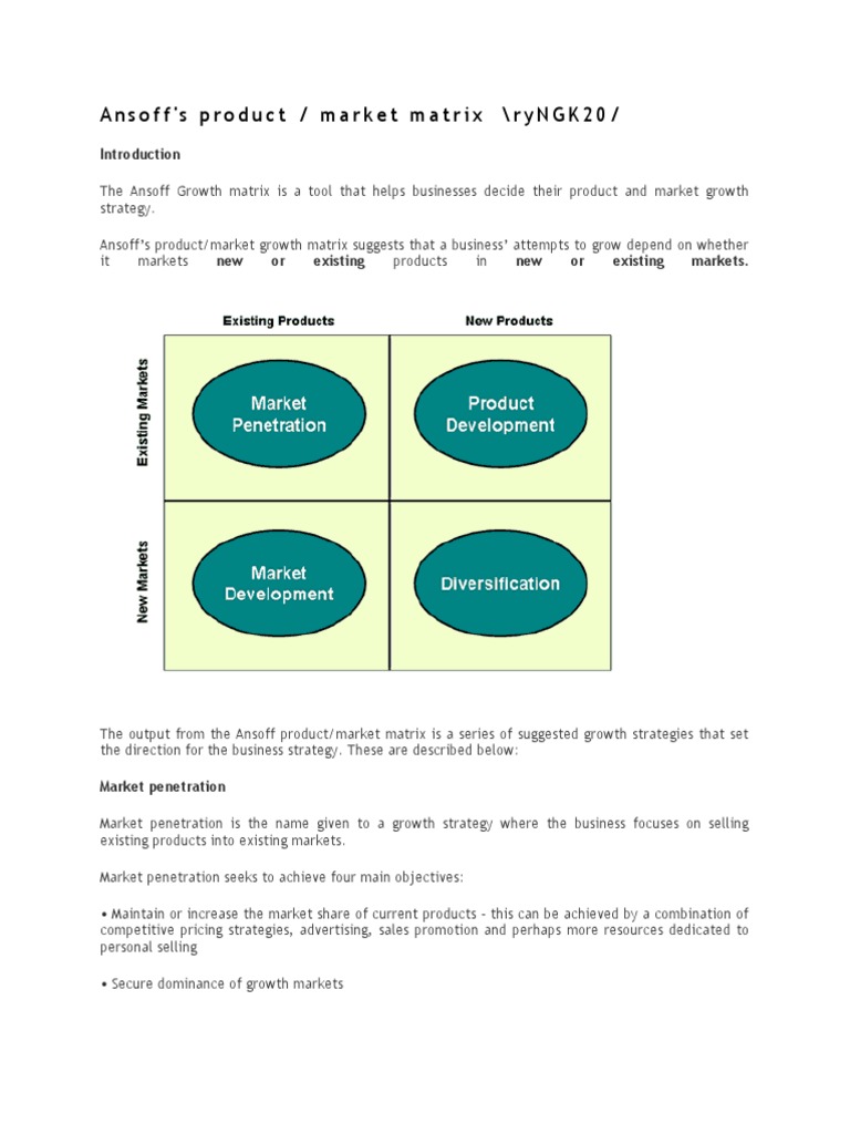 Ansoff Matrix | PDF | Market (Economics) | Corporate Jargon