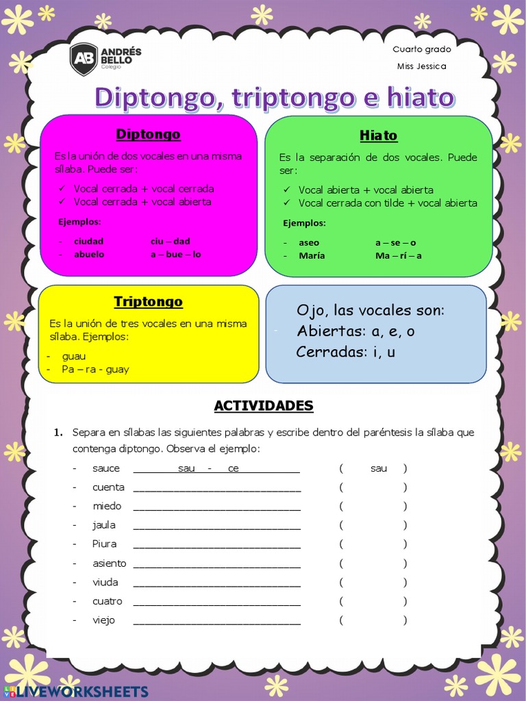 Examen Diptongo Triptongo e Hiato | PDF | Vocal | Lingüística