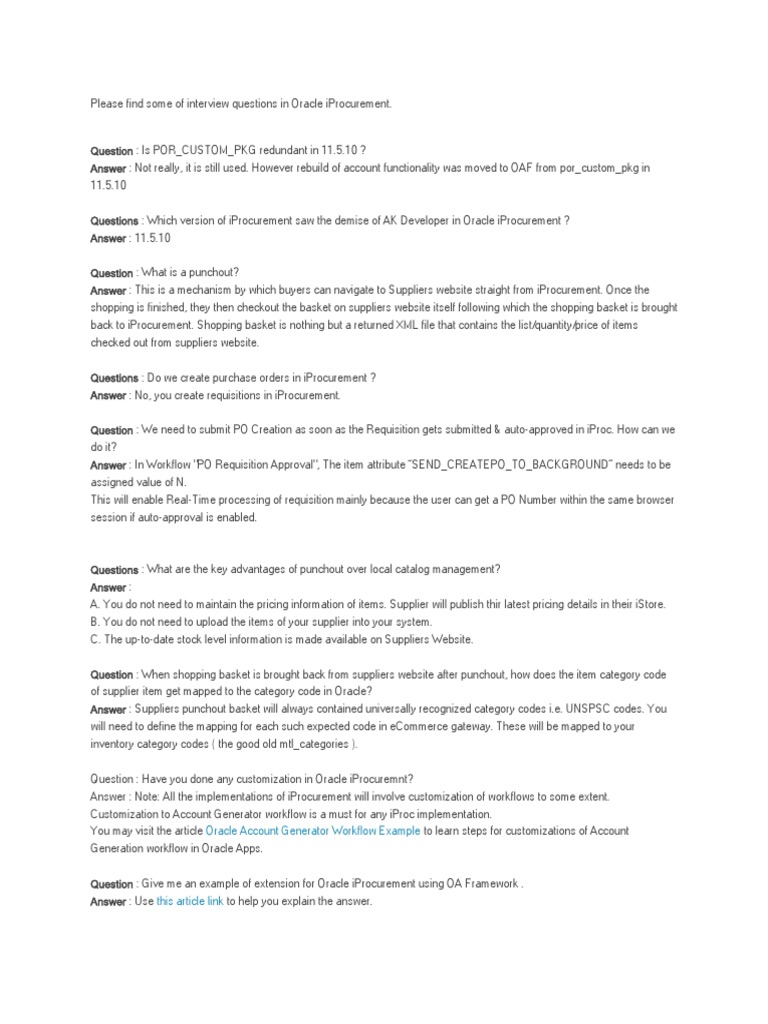 Iprocurement Questions and Answers | PDF | Procurement | Oracle Corporation