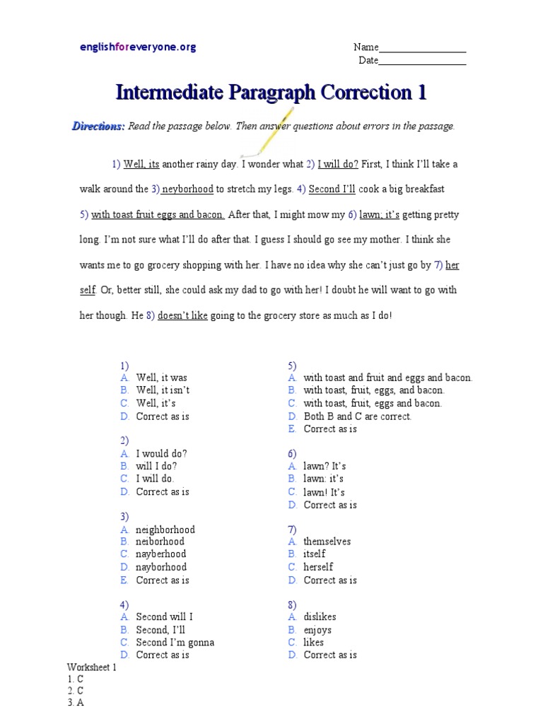 Intermediate Paragraph Correction 1 | PDF