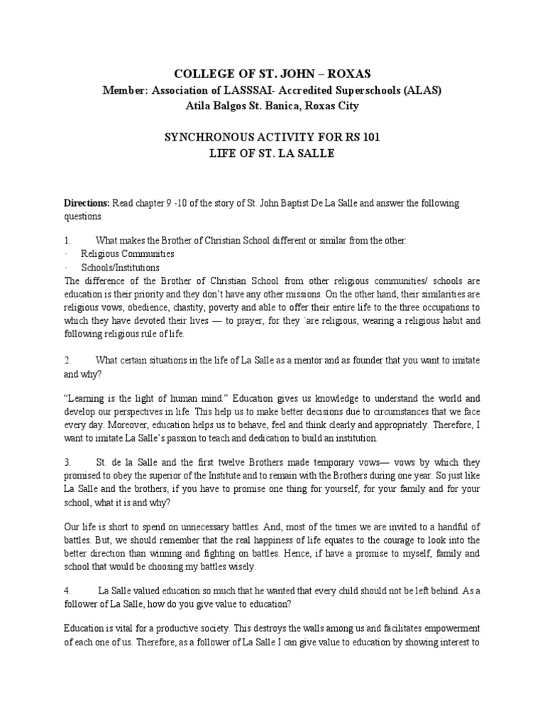 College of St. John - Roxas | PDF | Social Science | Lifestyle