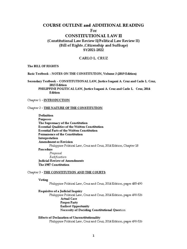 Course Outline and Additional Reading Constitutional Law Ii | PDF | Due ...