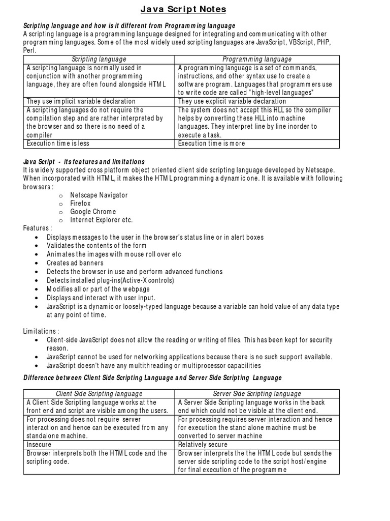 Java Script Notes | PDF | Control Flow | Scripting Language Java Script Notes | PDF | Control Flow | Scripting Language