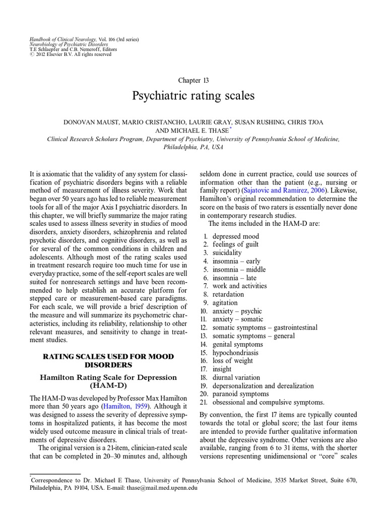 Psychiatric Rating Scales: Sajatovic and Ramirez, 2006 | PDF | Major ...