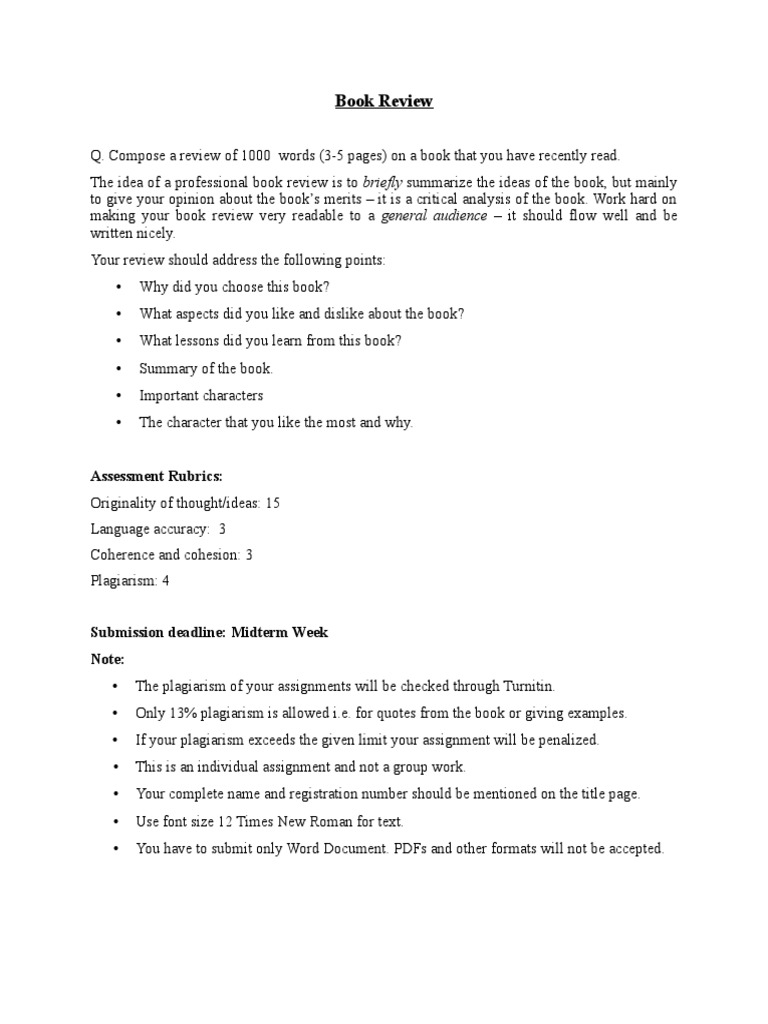 Book Review Assignment | PDF