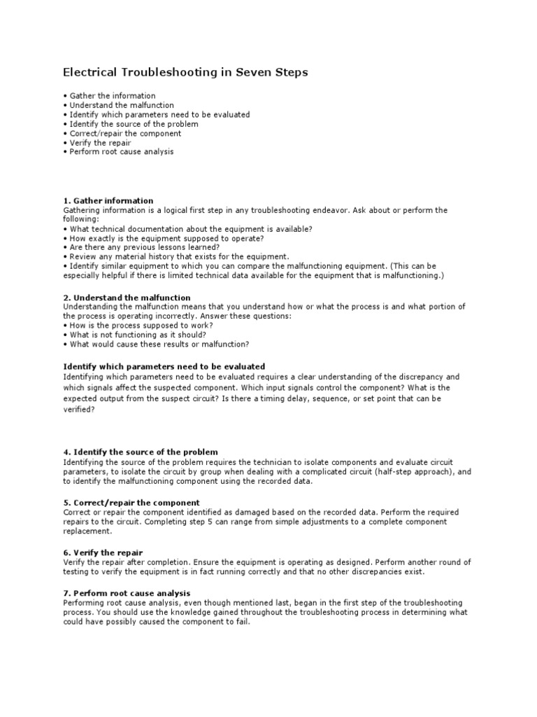 Electrical Troubleshooting in Seven Steps | PDF | Troubleshooting ...