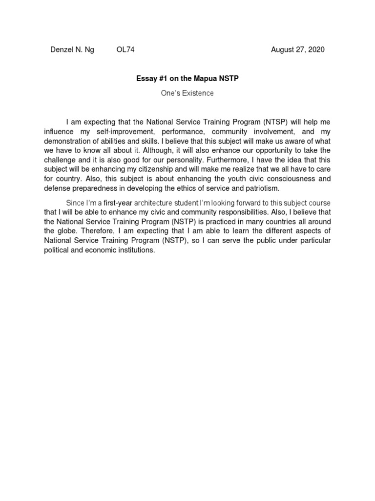 Essay #1 On The Mapua NSTP | PDF