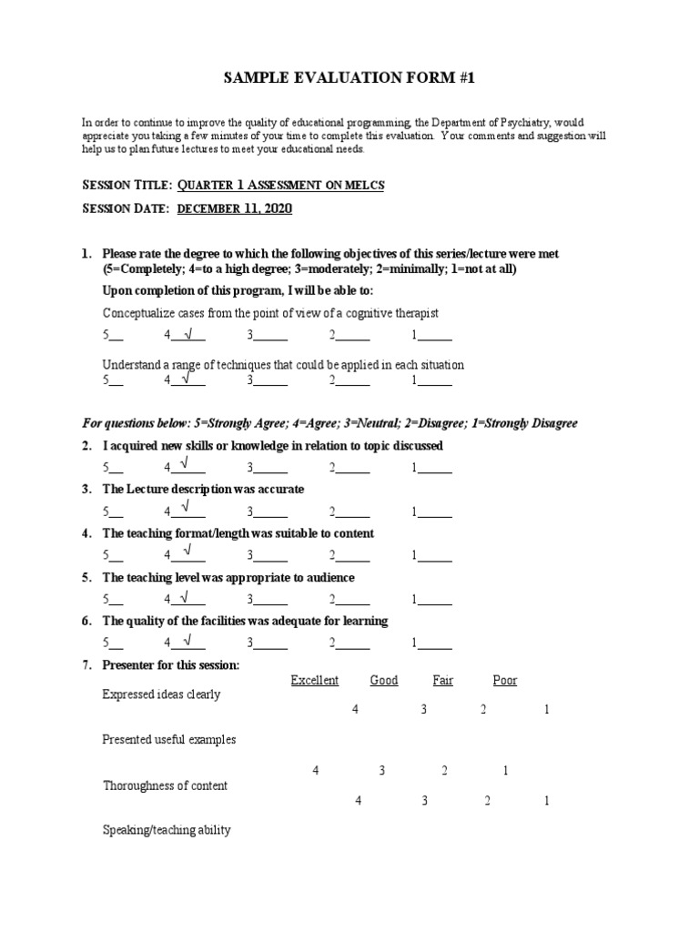 Evaluation Form 1 | PDF | Lecture | Evaluation
