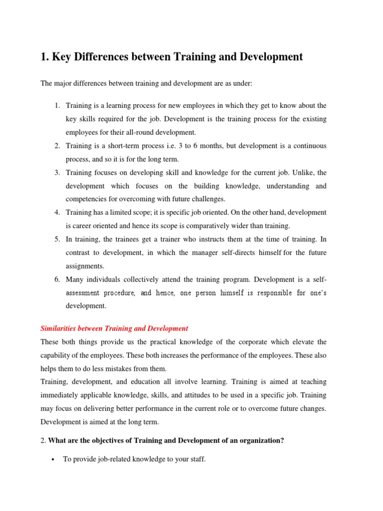 Key Differences Between Training and Development | PDF | Educational ...