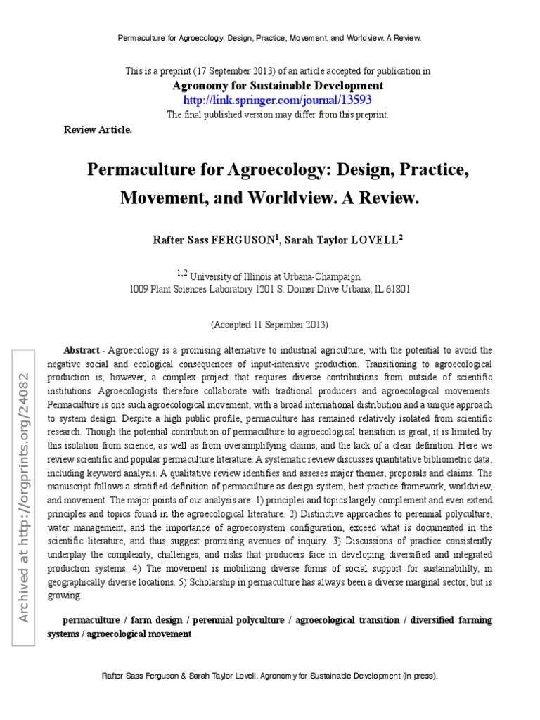 Permaculture For Agroecology: Design, Practice, Movement, and Worldview ...