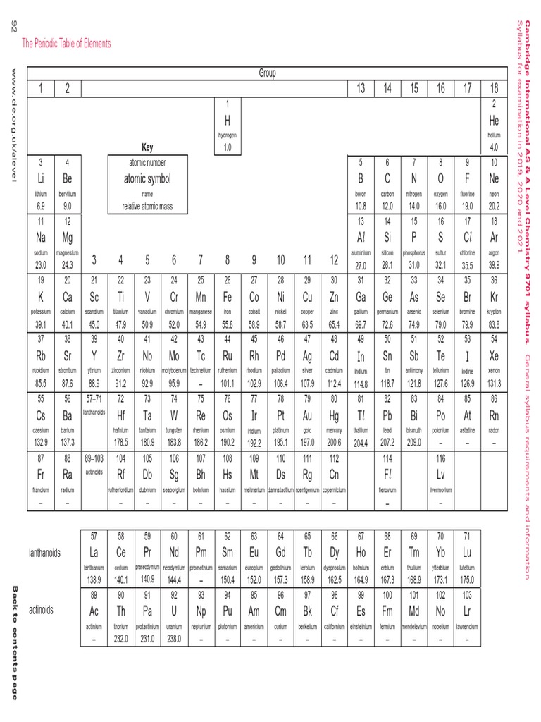Cambridge A Level Periodic Table | PDF | Silicon | Sets Of Chemical ...